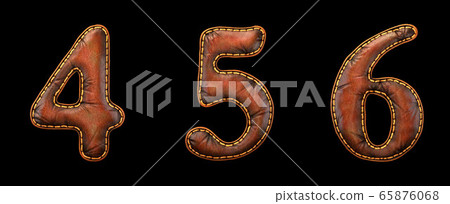 Set of numbers 4, 5, 6, made of leather. 3D... - Stock Illustration ...