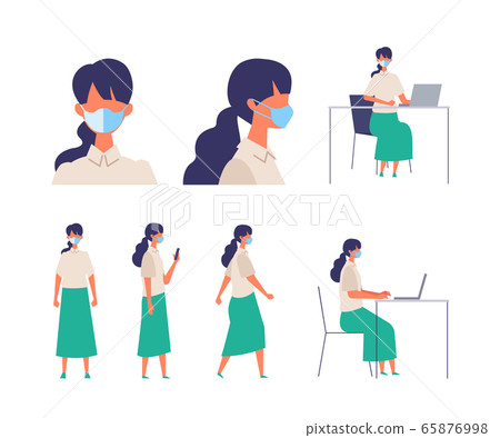 Various poses of the person wearing the mask - Stock Illustration ...