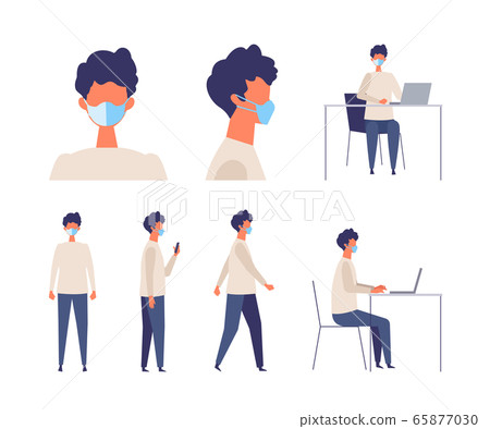 Various poses of the person wearing the mask - Stock Illustration ...