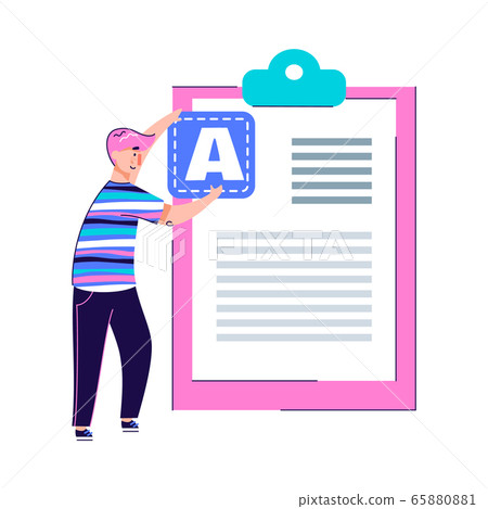Man cartoon character in front of a writing pad... - Stock Illustration ...