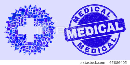 Blue Scratched Medical Stamp and Medical Cross... - Stock Illustration ...