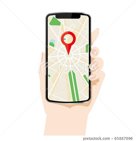 Map Smartphone screen displaying map and hand... - Stock Illustration ...