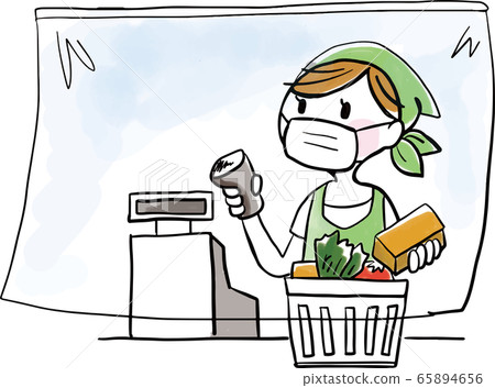 Person: Cash register, anti-scattering film,... - Stock Illustration ...