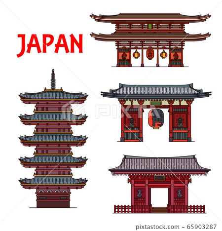 Japanese travel landmarks, famous buildings - Stock Illustration ...