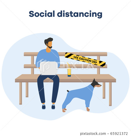 Quarantine park bench Social distancing People - Stock Illustration ...