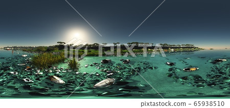 River estuary 360 panorama 3d rendering - Stock Illustration [65938510 ...