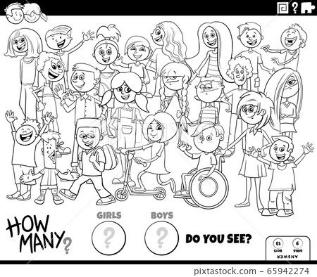 counting boys and girls educational game color - Stock Illustration ...