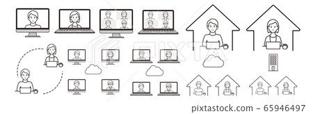 work from home, WFH, line drawing - Stock Illustration [65946497] - PIXTA