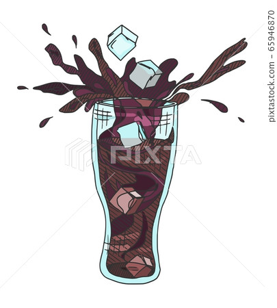 doodle cola drink in a glass and ice vector - Stock Illustration ...