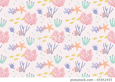 Summer sea animals background pink - Stock Illustration [65952455] - PIXTA
