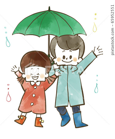 Children on a Rainy Day-Watercolor - Stock Illustration [65952551] - PIXTA