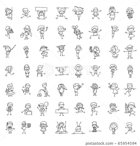 Set of hand drawing doodle happy kids cartoon - Stock Illustration ...