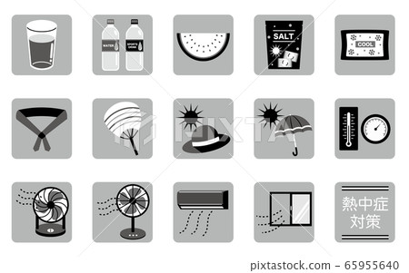 Heat stroke countermeasure icon black and white... - Stock Illustration ...