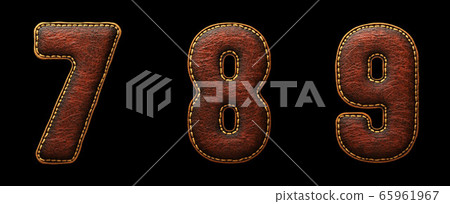 Set of numbers 7, 8, 9, made of leather. 3D... - Stock Illustration ...