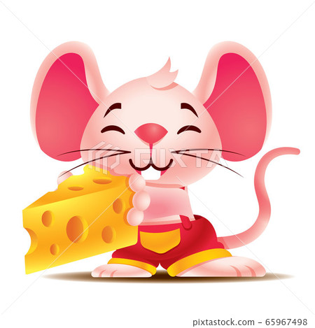 Cartoon happy pinky rat with big ears holdings... - Stock Illustration ...