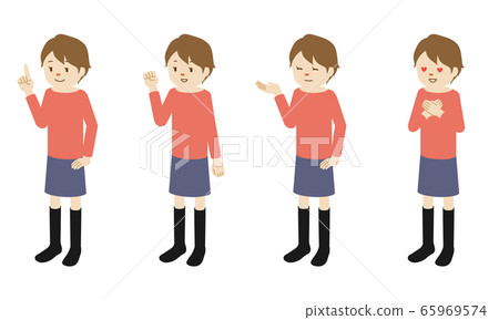 Illustration set of 4 poses of female characters - Stock Illustration ...