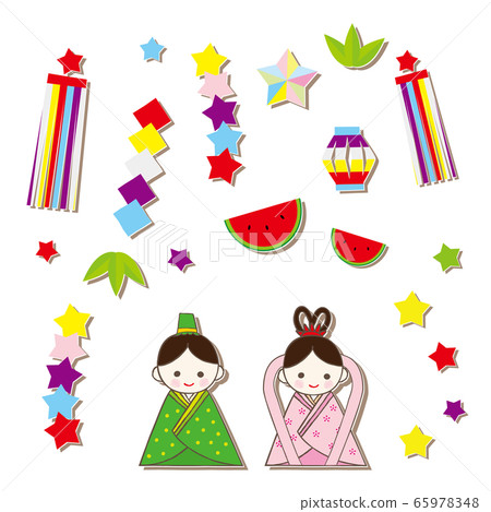 Tanabata Material Hikoboshi Orihime Origami... - Stock Illustration ...