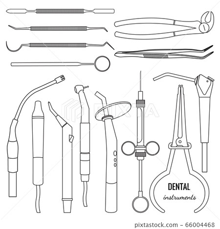 A large collection of dental instruments in a line - Stock Illustration ...