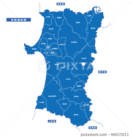 Akita Prefecture Map Simple Blue City - Stock Illustration [66015011 ...