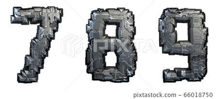 Set of numbers 7, 8, 9 made of metal isolated... - Stock Illustration ...
