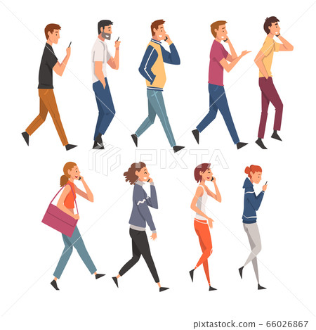 People Talking on Smartphones While Walking... - Stock Illustration ...