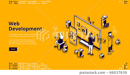 Web development isometric landing page, coding - Stock Illustration ...
