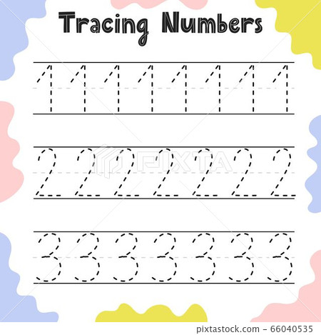 Numbers 1, 2, 3 tracing practice worksheet for... - Stock Illustration ...