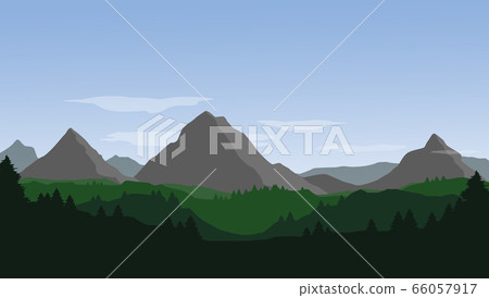 Vector landscape with mountains, hills, forest and - Stock Illustration ...