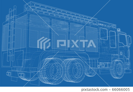 Wire-frame Fire truck. Fire Engine Vector... - Stock Illustration ...