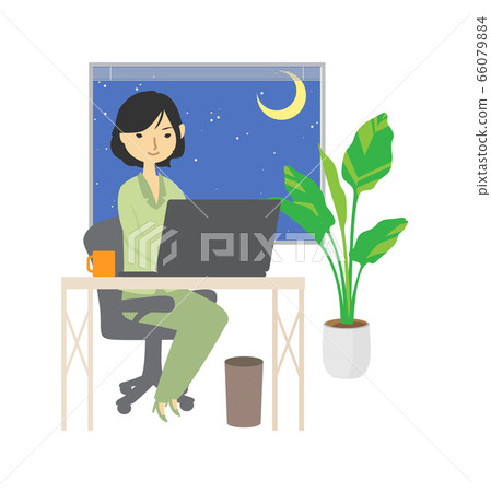 Businessman working on a computer at night - Stock Illustration ...