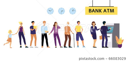 Bank ATM queue, different people waiting to... - Stock Illustration ...