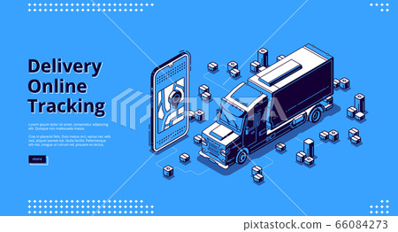 Delivery online tracking banner with truck - Stock Illustration ...