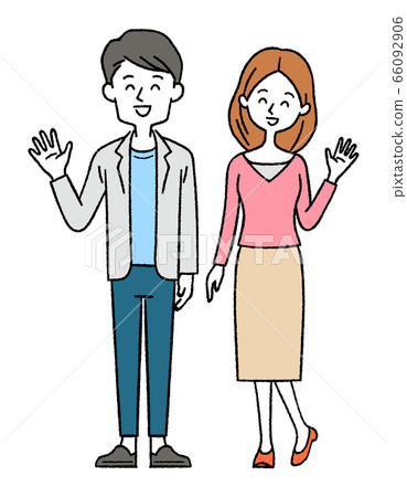 Young couple waving - Stock Illustration [66092906] - PIXTA