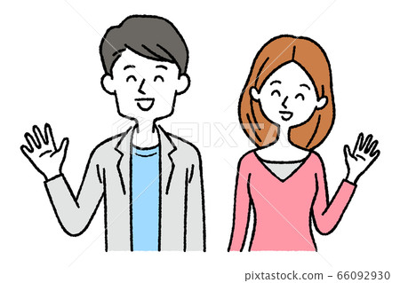 A couple waving a hand - Stock Illustration [66092930] - PIXTA