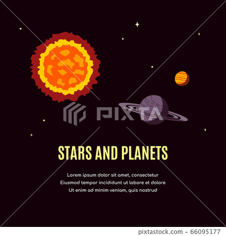 Space banner design with star and planets, flat... - Stock Illustration ...