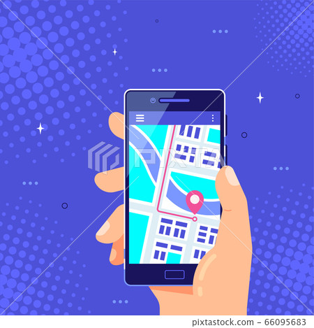 GPS positioning, mobile navigation banner, Flat... - Stock Illustration ...