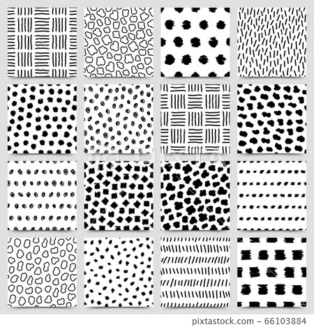 Set of hand drawn ink seamless pattern, vector... - Stock Illustration ...