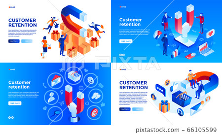 Customer retention banner set, isometric style - Stock Illustration ...