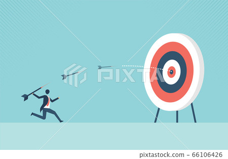Businessman aiming target with bow and arrow.... - Stock Illustration ...