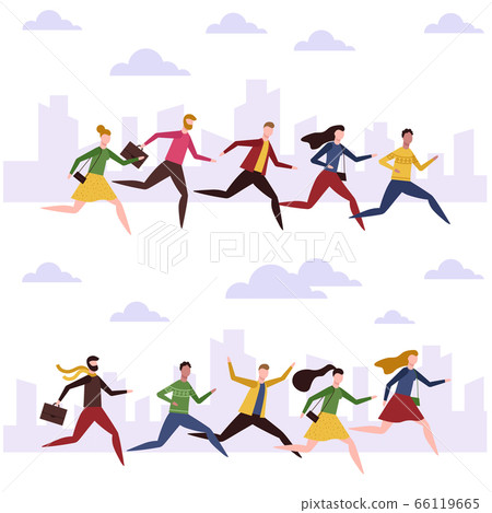 Cartoon men and women run work. People hurry - Stock Illustration ...