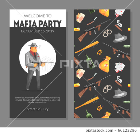 Mafia Party Card Template with Gangsters... - Stock Illustration ...