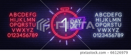 One day left neon sign. Countdown template. - Stock Illustration ...