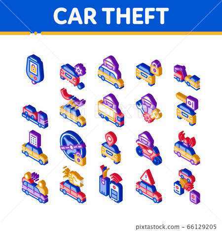 Car Theft Isometric Elements Icons Set Vector - Stock Illustration ...