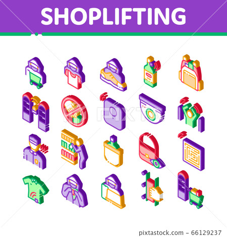 Shoplifting Isometric Icons Set Vector - Stock Illustration [66129237 ...