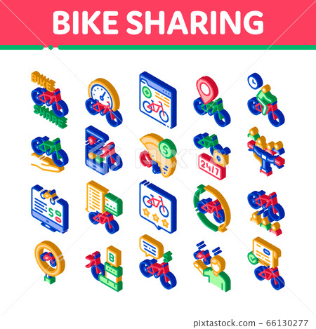 Bike Sharing Business Isometric Icons Set Vector - Stock Illustration ...