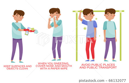 Young Man Character Displaying Prevention...-插圖素材 [66132077] - PIXTA圖庫