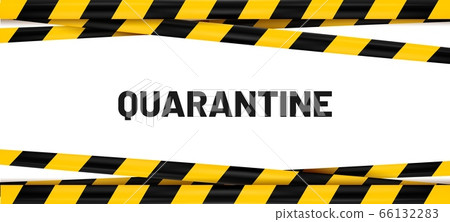Quarantine banner, yellow tape stripes cross... - Stock Illustration ...