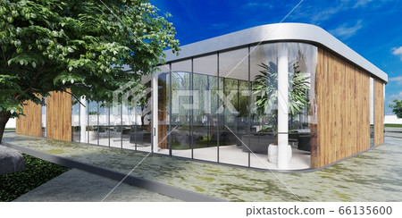 A modern one-story office building, with a glass - Stock Illustration ...