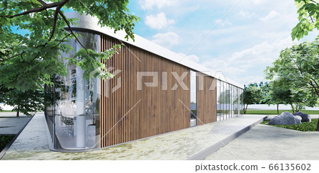 A modern one-story office building, with a glass - Stock Illustration ...