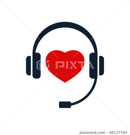 Headphones icon with heart shape and microphone. - Stock Illustration ...